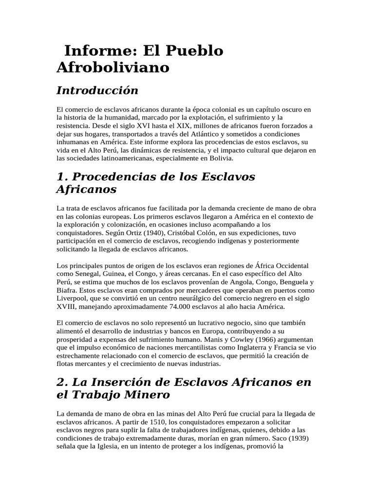 Historia del Pueblo Afroboliviano | PDF | Esclavitud | Comercio de ...