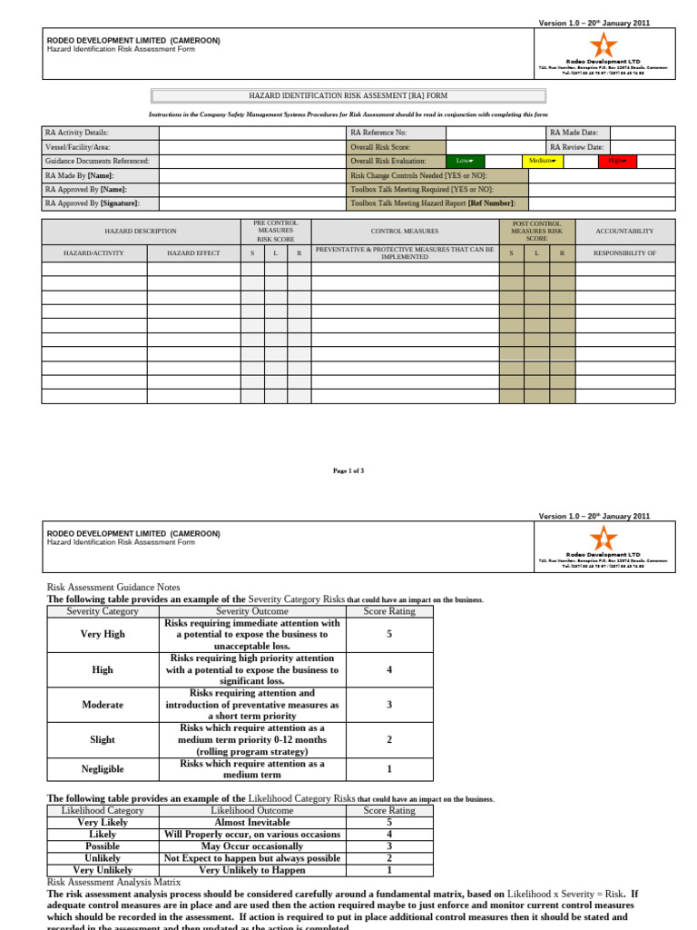 Blank Risk Assessment Form v1.0 | PDF | Risk | Risk Assessment