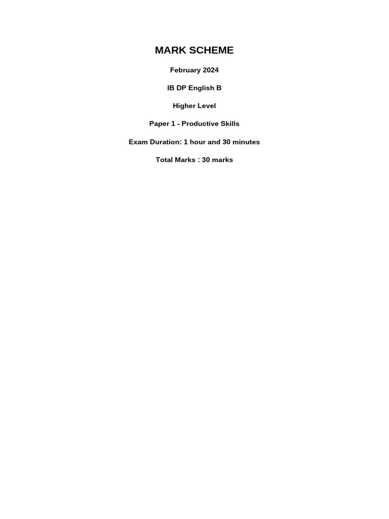 IB English B HL Paper 1 Mark Scheme | PDF | Communication | Cognition