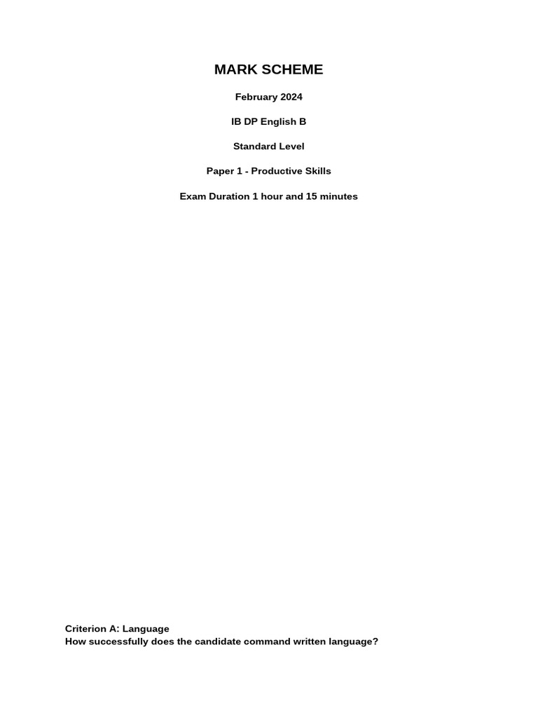 English B Paper 1 SL Mark Scheme | PDF | Communication | Cognition