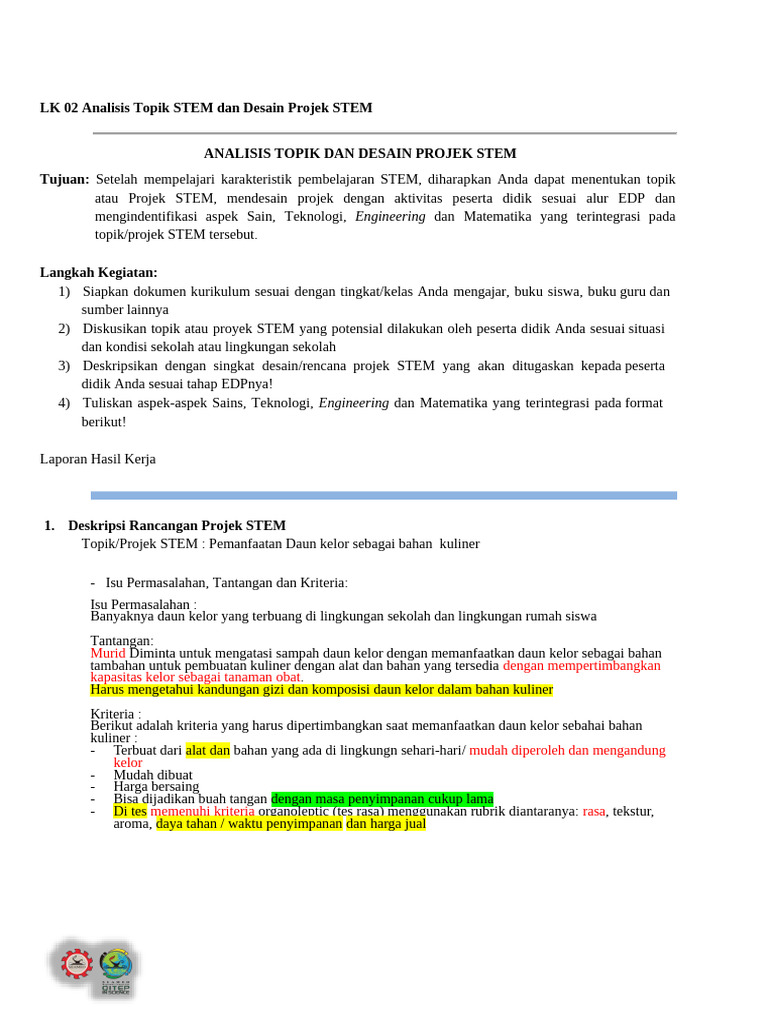 LK 02 Analisis Topik STEM Dan Desain Projek STEM Kel 8 DISK | PDF