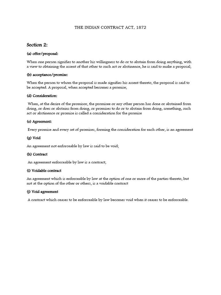Overview of Indian Contract Act 1872 | PDF | Contract Law | Law Of ...