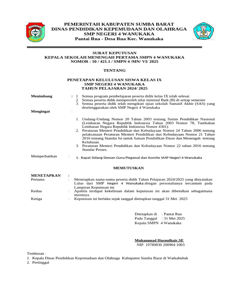 Sk. Kelulusan 2024-2025 | PDF
