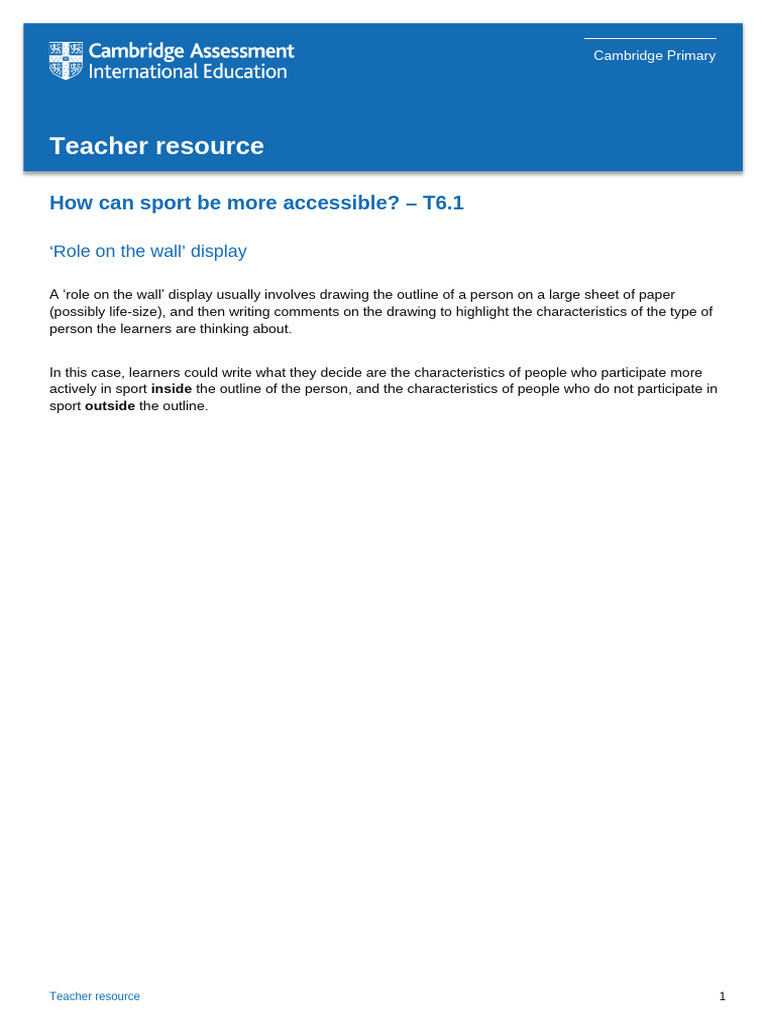 Challenge - Stage 6 - How Can Sport Be More Accessible - T6.1 - tcm142 ...