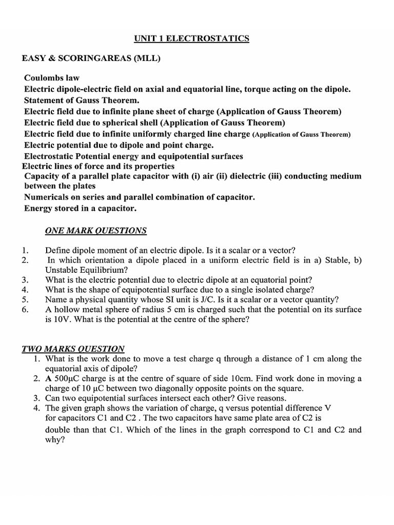 Electrostatics Questions | PDF