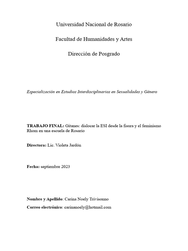 TRABAJO FINAL - Trivisonno Carina | PDF | Feminismo | Estudios de género
