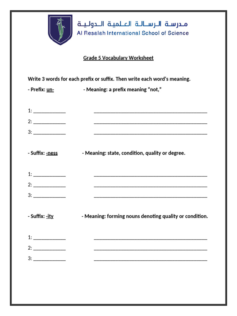 Grade 5 Prefix and Suffix Worksheet | PDF