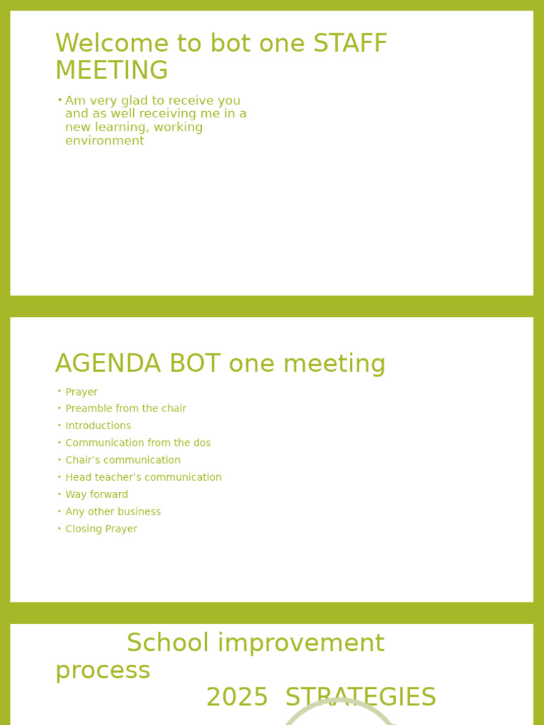 BOT One Staff Meeting Agenda & Strategies | PDF | Teachers | Learning