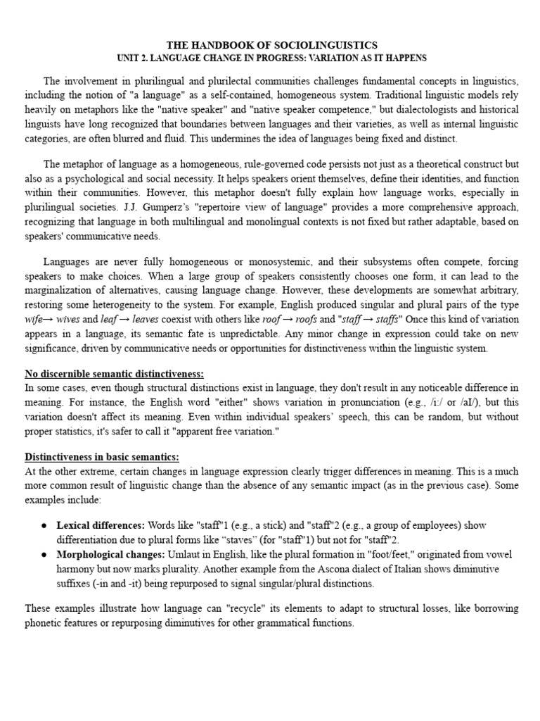 Unit 2. Language Change in Progress - Variation As It Happens | PDF | Linguistics | Semantics