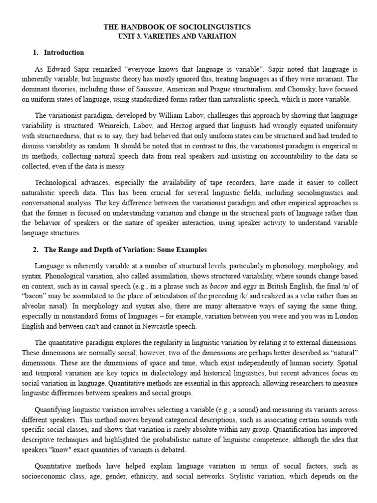 Unit 1. Varieties and Variation | PDF | Sociolinguistics | Linguistics