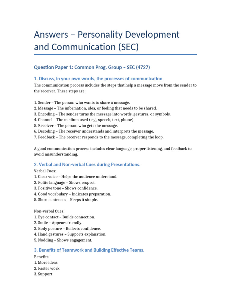 Communication Skills and Teamwork Guide | PDF | Communication ...
