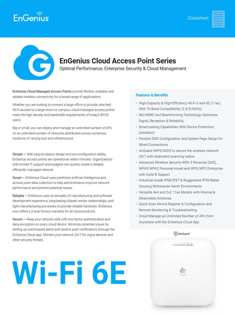 Cloud Access Points Datasheet | PDF | Wi Fi | Wireless Access Point