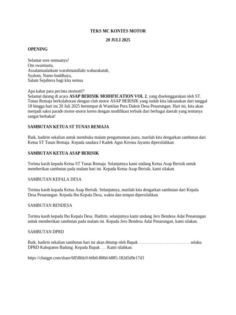 Teks MC Kontes Motor 2025 | PDF