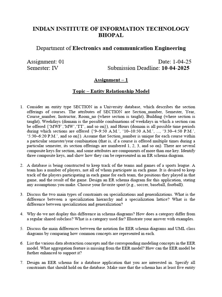 Assignment 1 (E-R Model) 1 | PDF | Conceptual Model | Inheritance (Object Oriented Programming)