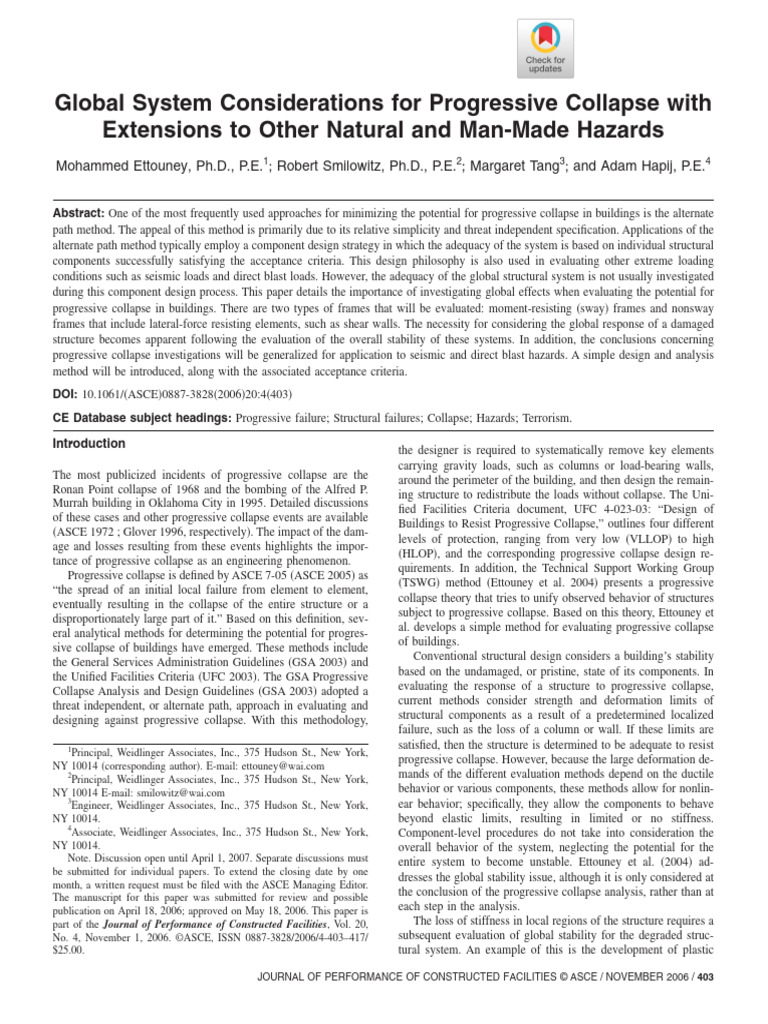 Ettouney Et Al Global System Considerations For Progressive Collapse ...