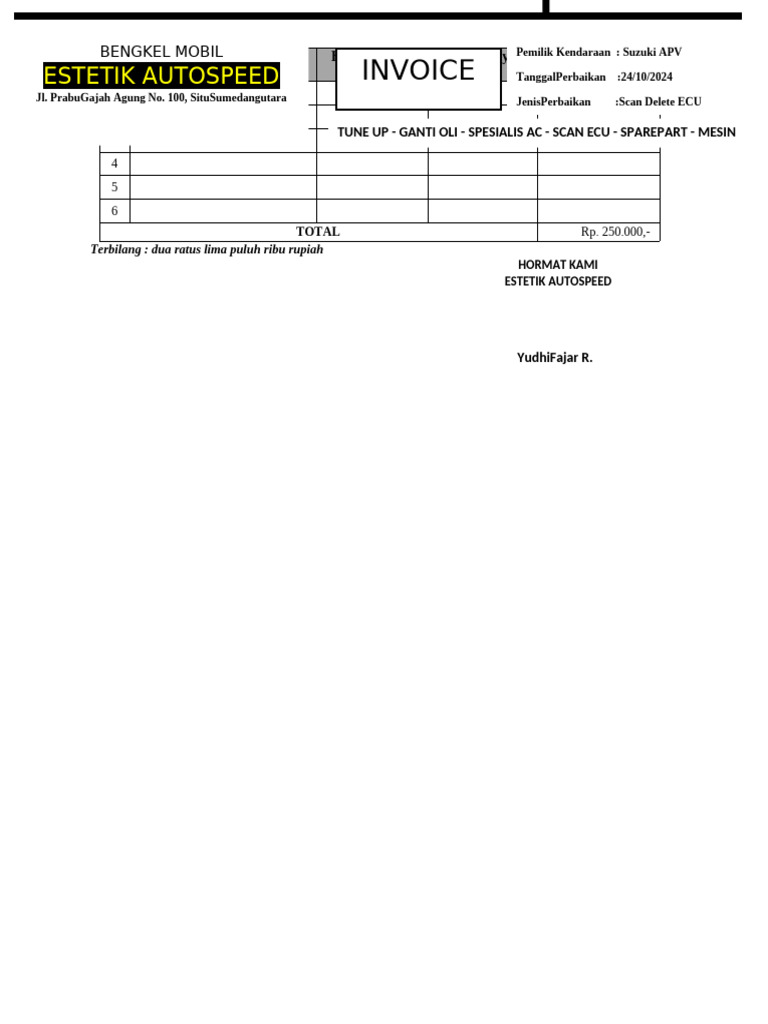 Invoice Bengkel Mazda Biante | PDF