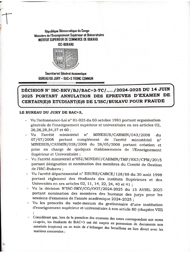 Décision D'annulation Des Examens | PDF