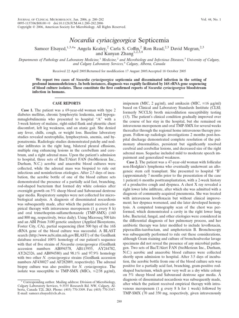 Nocardia Cyriacigeorgica Septicemia | PDF | Infection | Diseases And ...