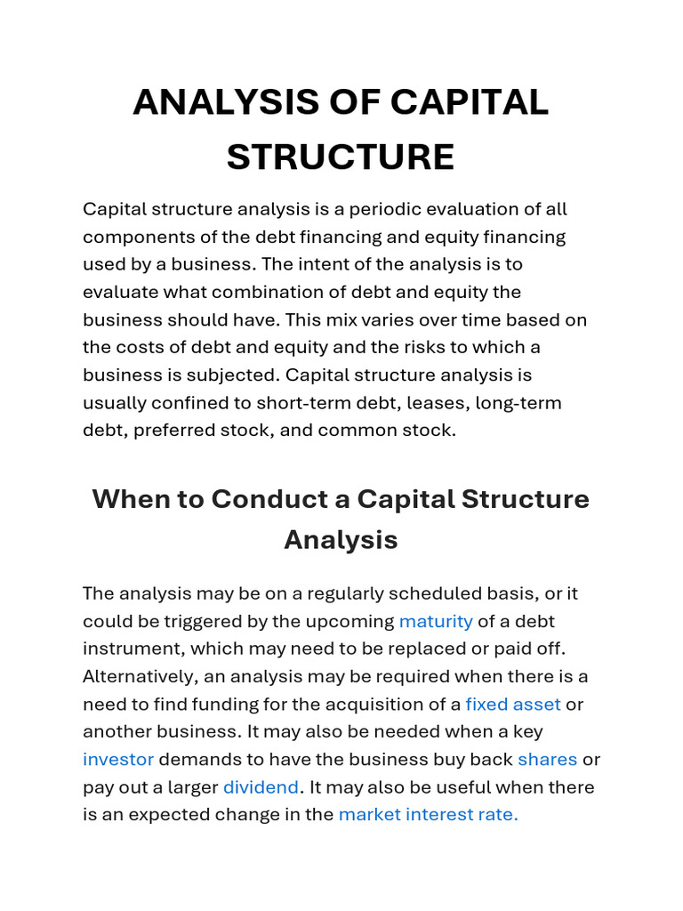 Capital Structure Analysis Guide | PDF | Capital Structure | Cost Of ...