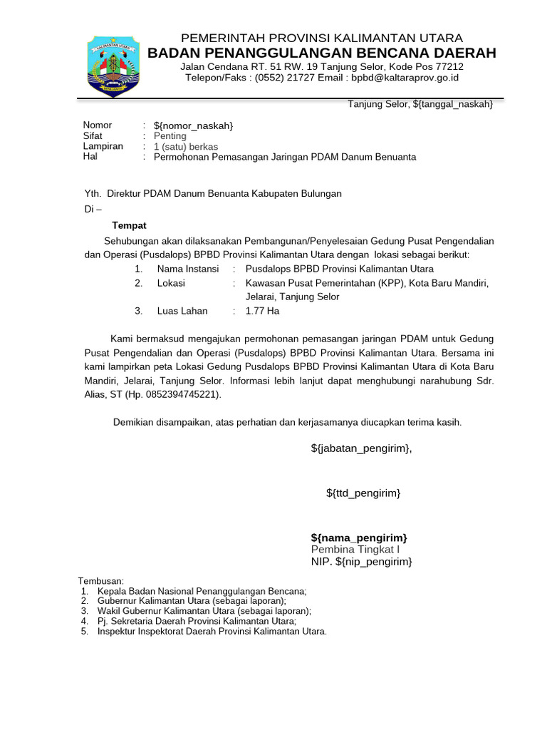 UID-20971973-Surat Permohonan Pemasangan PDAM Dar BPBD | PDF