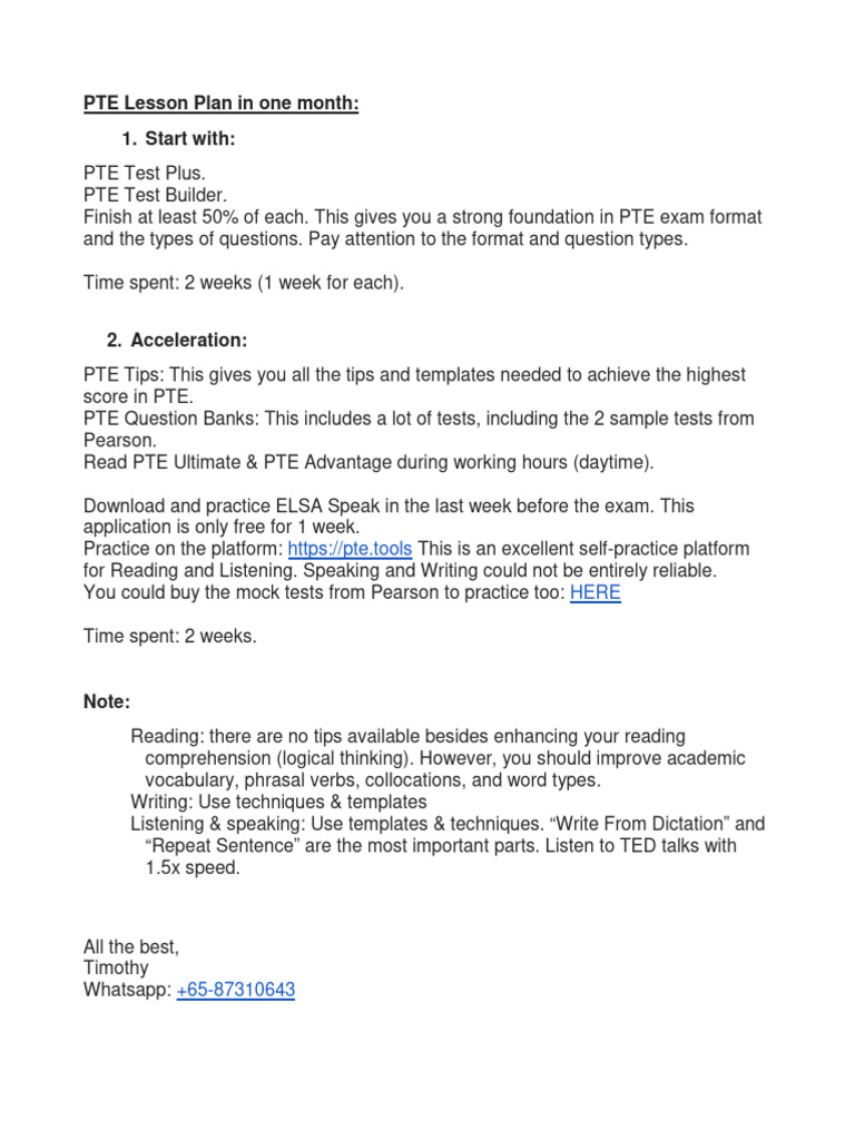 One-Month PTE Exam Preparation Plan | PDF
