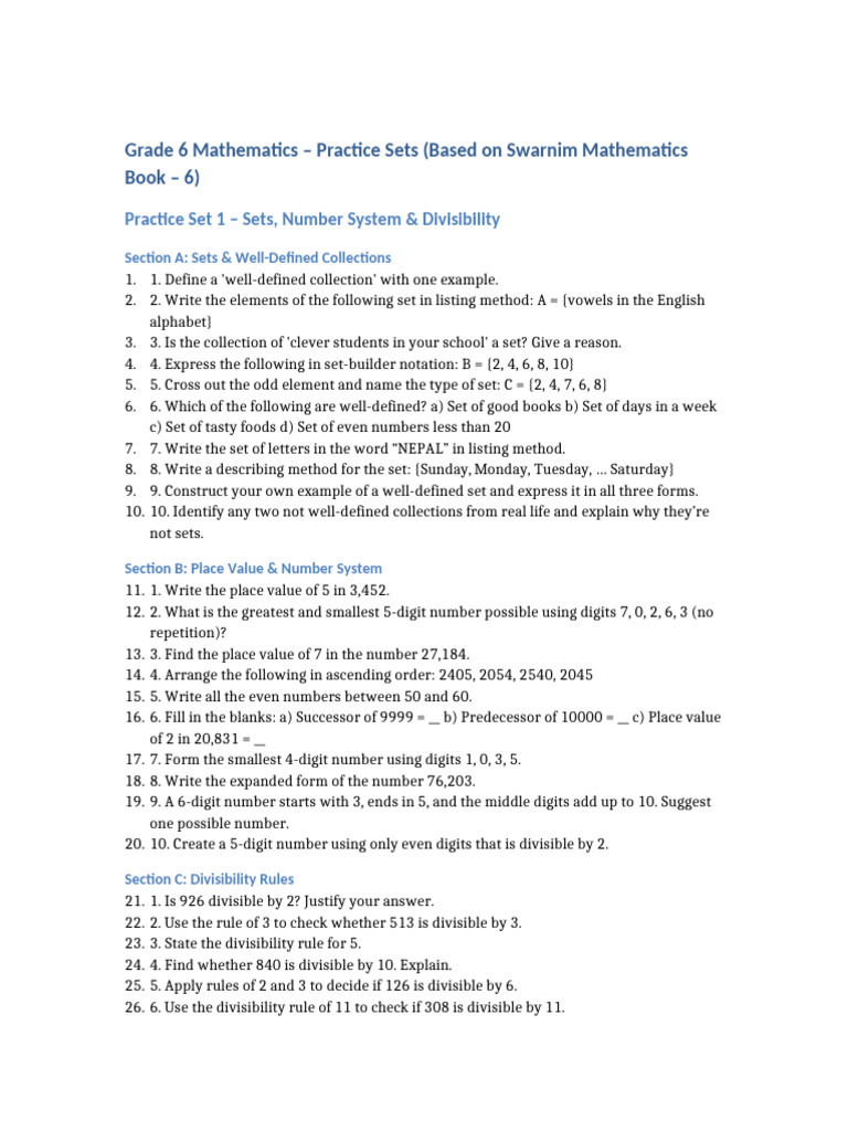 Grade6 Math Practice Sets | PDF | Mathematics