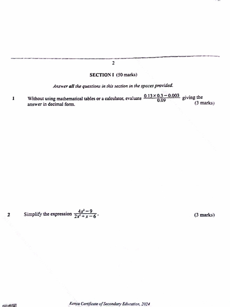 2024 KCSE MATHS pp1 | PDF