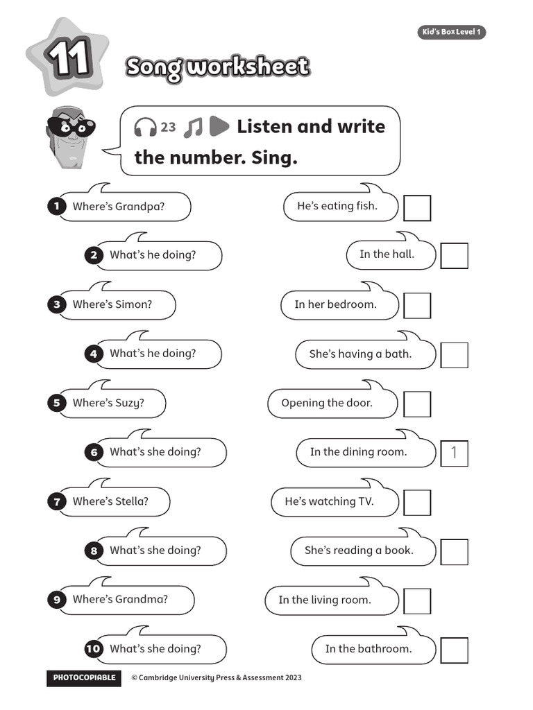 KidsBox Level1 Unit11 Song Worksheet | PDF