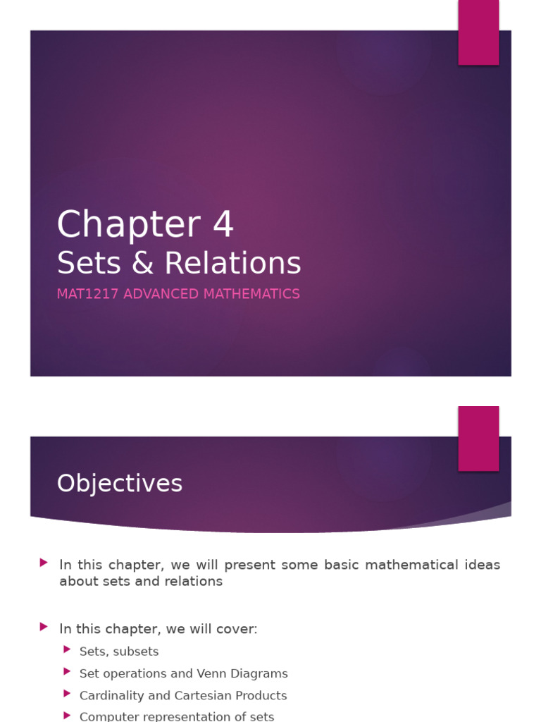 Chapter 4 Sets and Relations | PDF | Set (Mathematics) | Mathematical Concepts