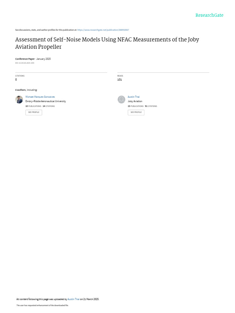 Trembois Et Al 2025 Assessment of Self Noise Models Using Nfac Measurements of The Joby Aviation ...