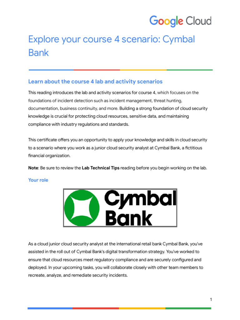 Explore Your Course 4 Scenario - Cymbal Bank | PDF | Virtual Machine | Information Technology
