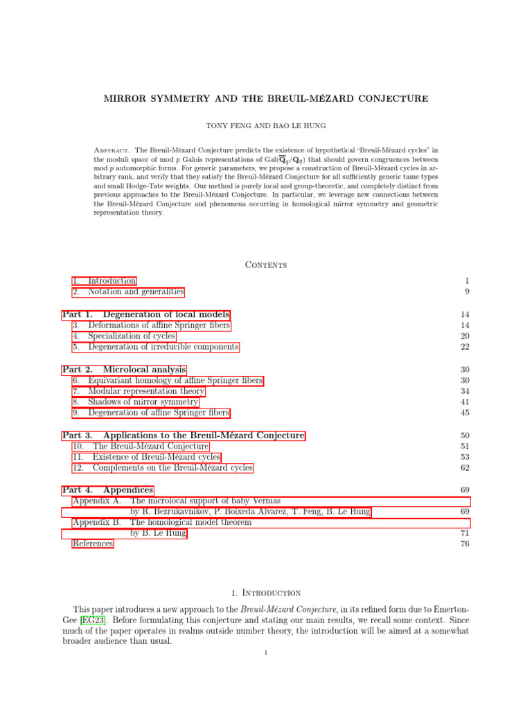 Mirror Symmetry and The Breuil Mezard Conjecture | PDF | Representation Theory | Group (Mathematics)