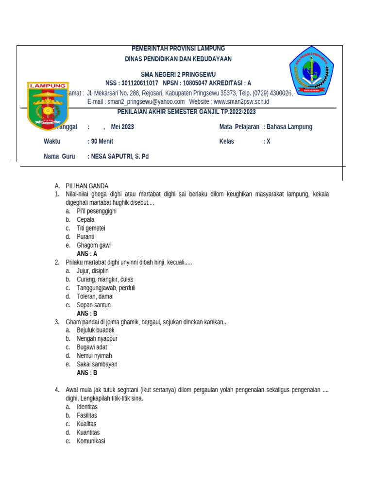 SOAL FIKS PTS KLS X 2023 | PDF