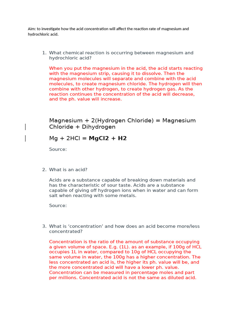 Science SRP Term 1 Aim and Hypothesis Jared | PDF | Acid | Reaction Rate