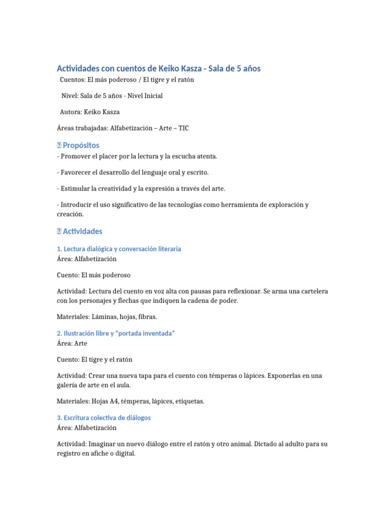Actividades con cuentos de Keiko Kasza | PDF | Literatura