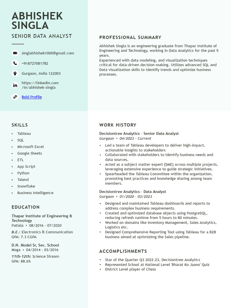 Abhishek Singla Resume | PDF | Analytics | Information Science