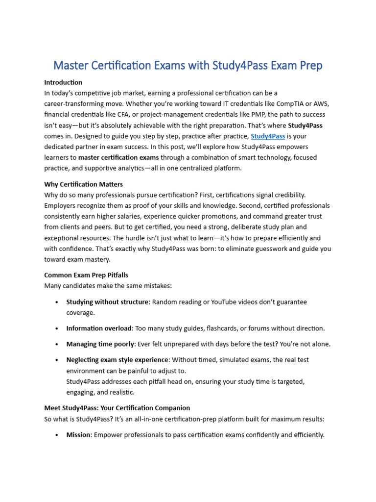 Master Certification Exams With Study4Pass Exam Prep | PDF | Learning