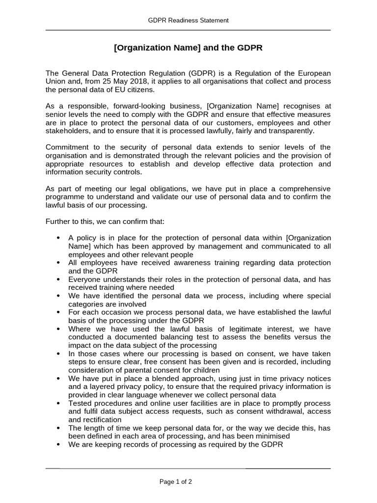 Defradar - GDPR Readiness Statement | PDF | Justice | Crime & Violence