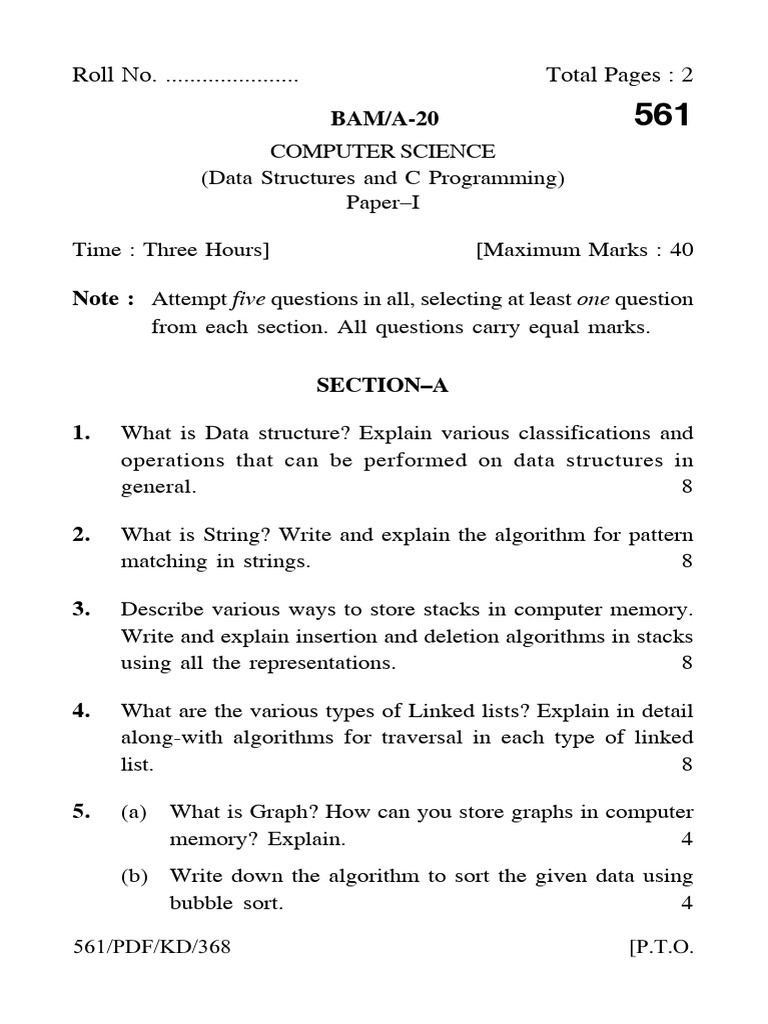 Data Structures and C Programming Exam Guide | PDF | String (Computer ...