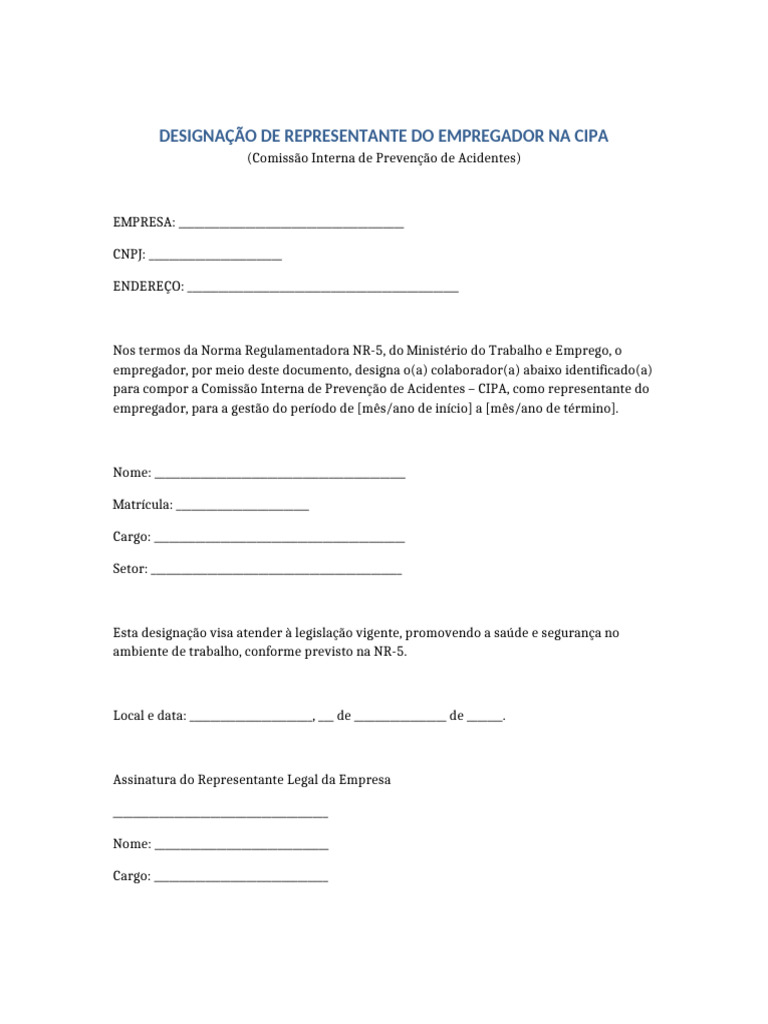 Designacao Representante CIPA Com Assinatura | PDF