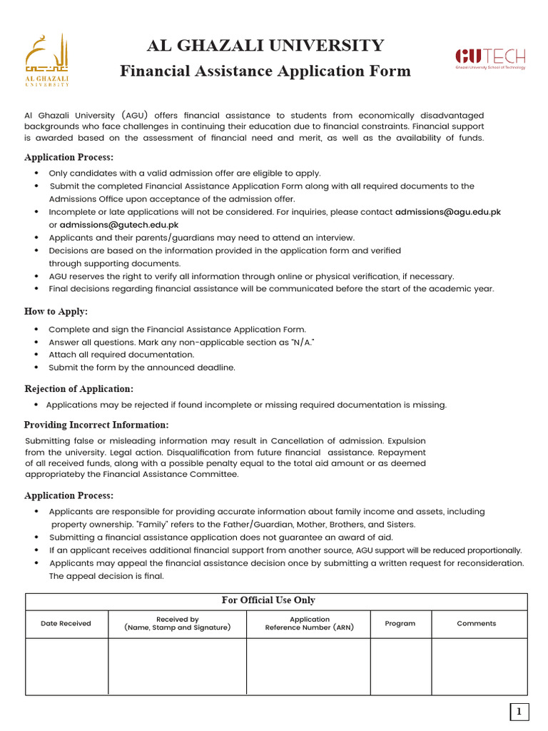 AGU Financial Assistance Application Guide | PDF | Expense | Renting
