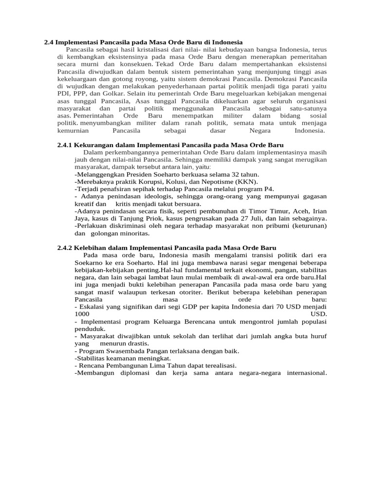 Implementasi Pancasila Dimasa Orde Baru | PDF