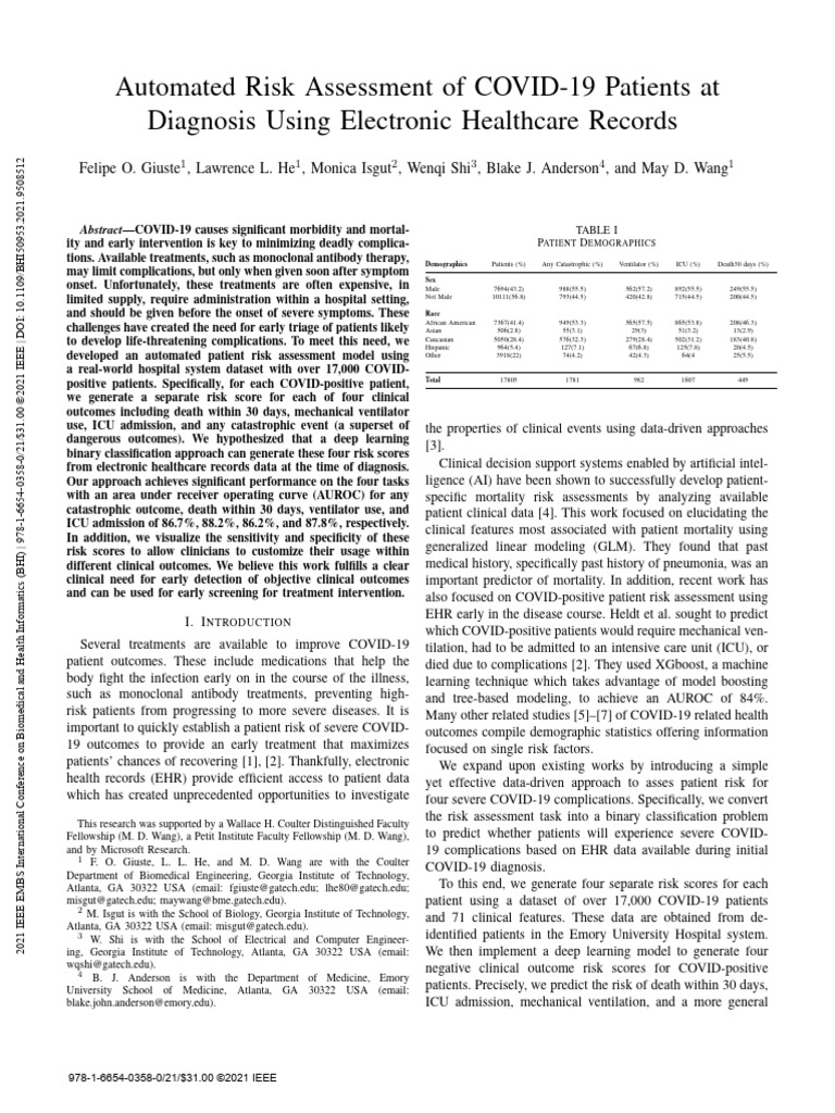 COVID-19 Patient Risk Assessment Model | PDF | Receiver Operating ...