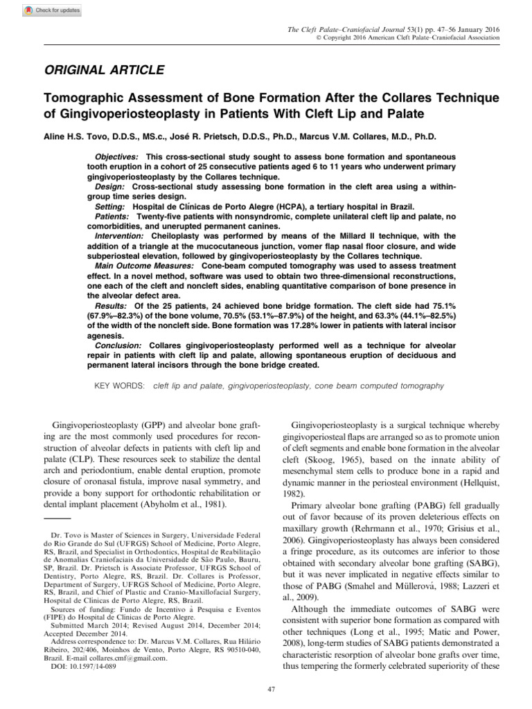 Tovo Et Al 2016 Tomographic Assessment of Bone Formation After The ...