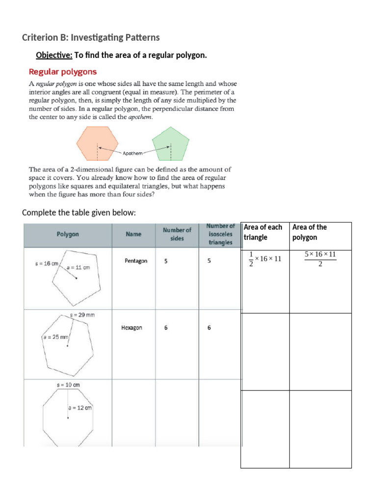 Investigation of Area of A Regular Polygon | PDF