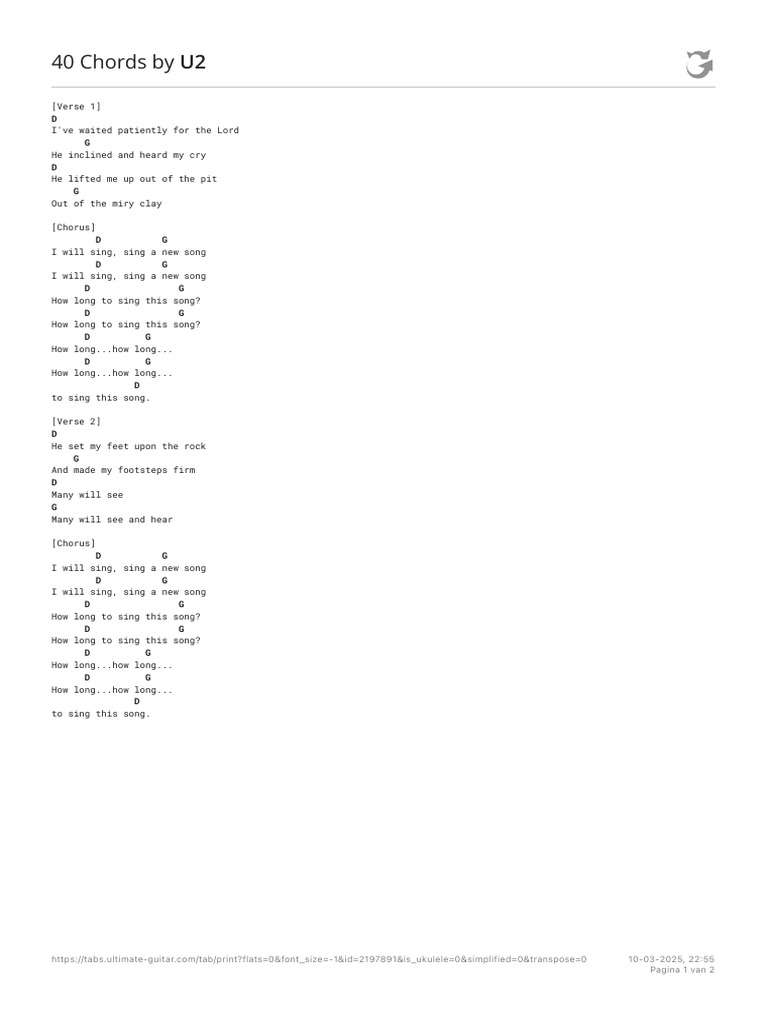 U2's 40 Chords Lyrics and Tabs | PDF