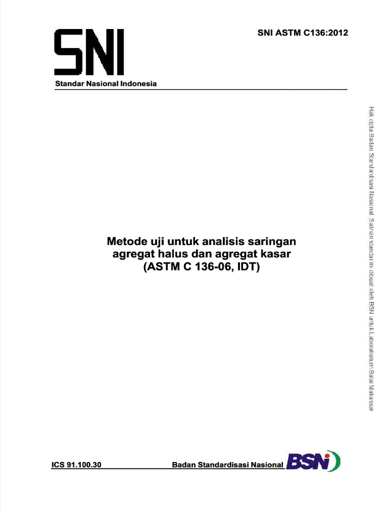 PDF H Sni Astm c136 2012 Metode Uji Untuk Analisis Saringan Agregat Halus Dan Agregat Kasar ...