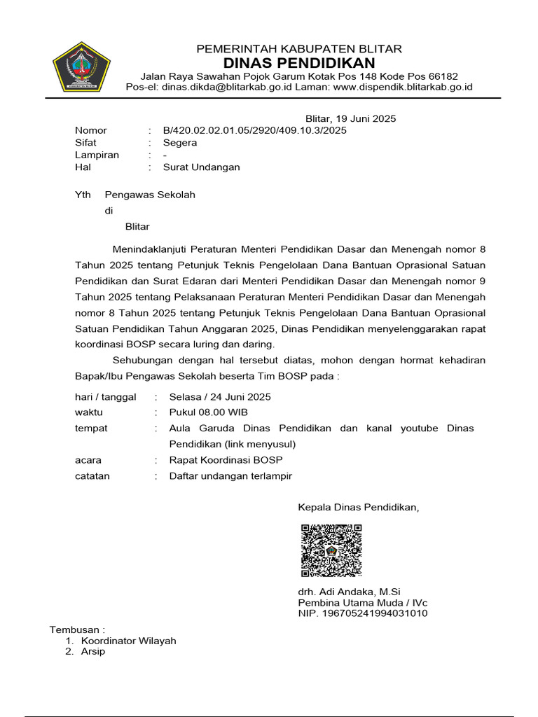 Undangan Rakor Bosp - 24 Juni 2025 | PDF