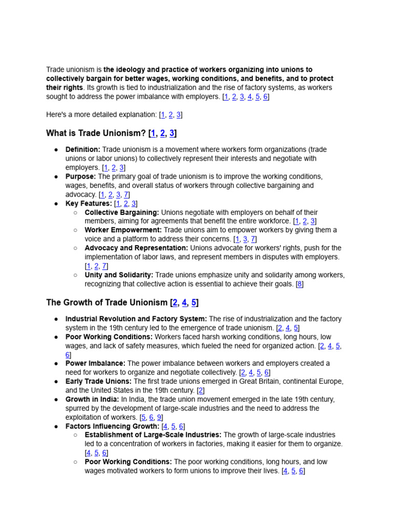 What Is Trade Unionism Explain The Growth of Trade Unionism | PDF ...