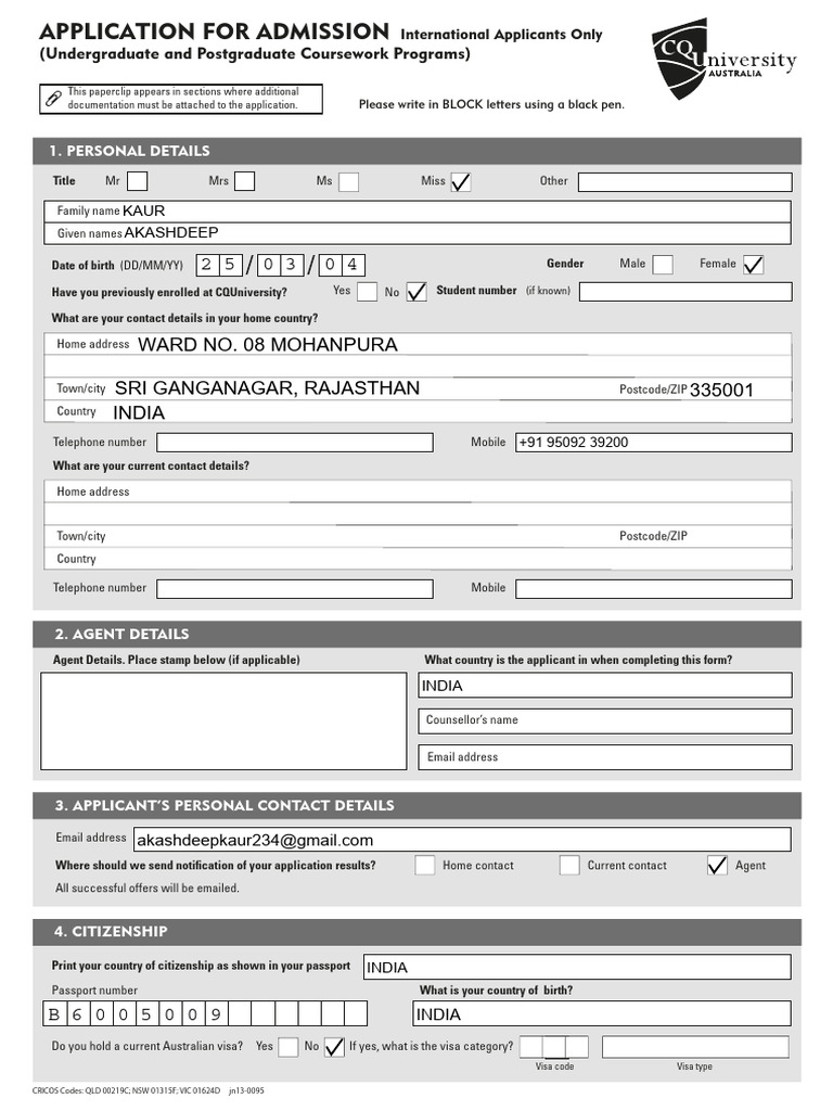 International Admission Application Form | PDF | International English ...